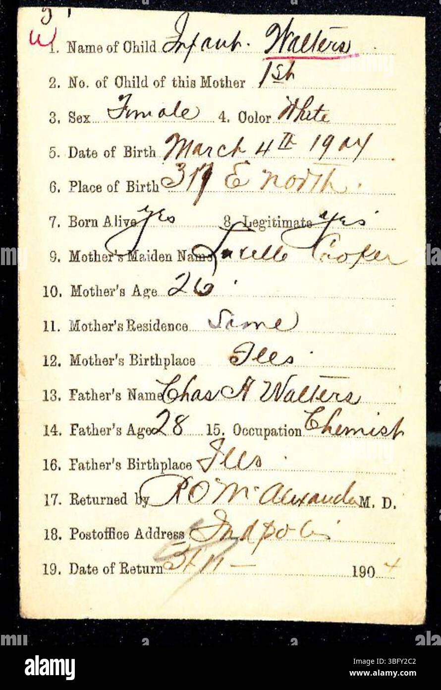 This entry from the Marion County, Indiana birth returns collection ...