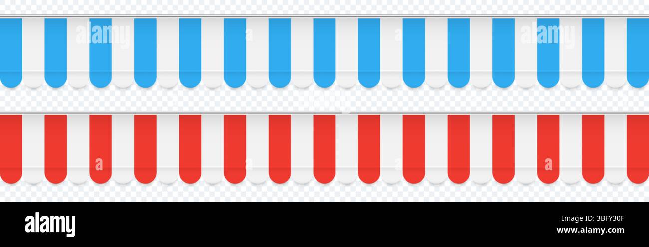 Striped canopies in red and blue on transparent background. Realistic ...