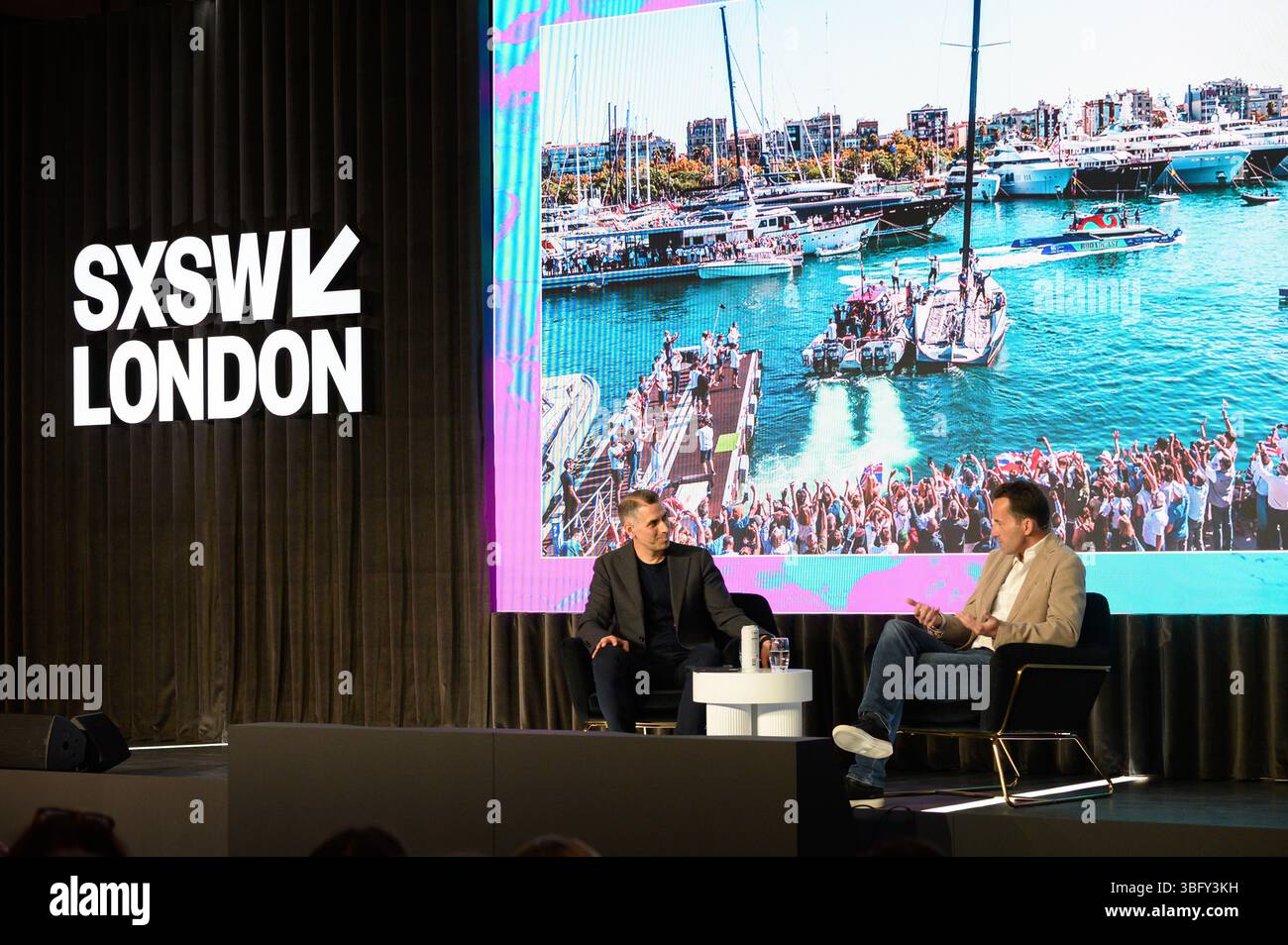 London, England, June 03, 2025. David Garrido and Ben Ainslie talk at ...