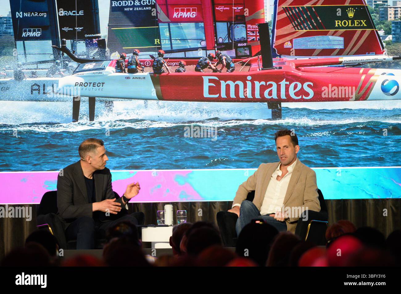 London, England, June 03, 2025. David Garrido and Ben Ainslie talk at ...