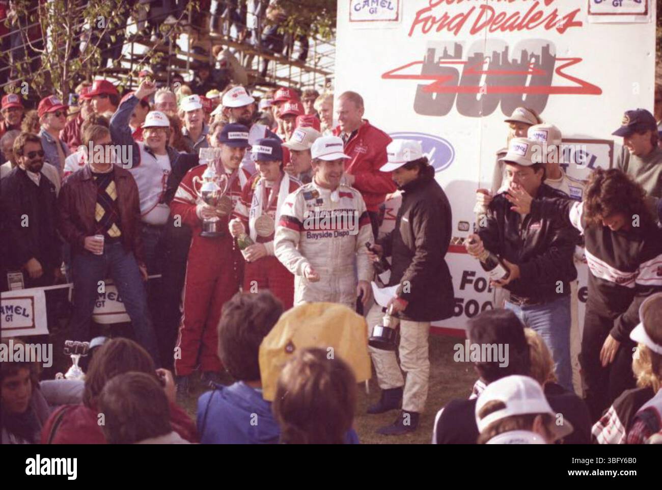 This photograph from the 1985 Columbus Ford Dealers 500 features views ...