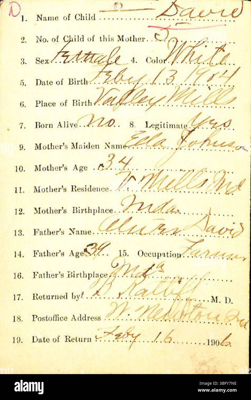 This page displays birth returns from Marion County, Indiana, dated ...
