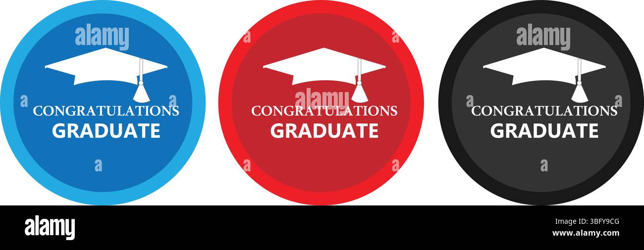Graduation Badge Icon Set with Cap and Congratulations Text Stock ...