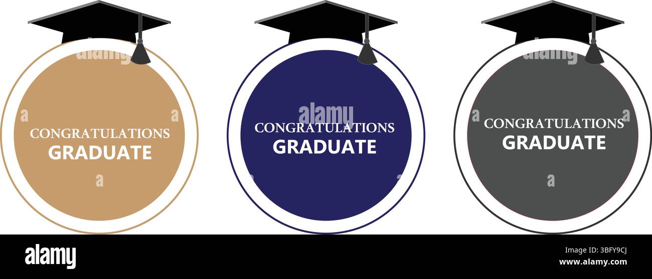 Graduation Badge Icon Set with Cap and Congratulations Text Stock ...