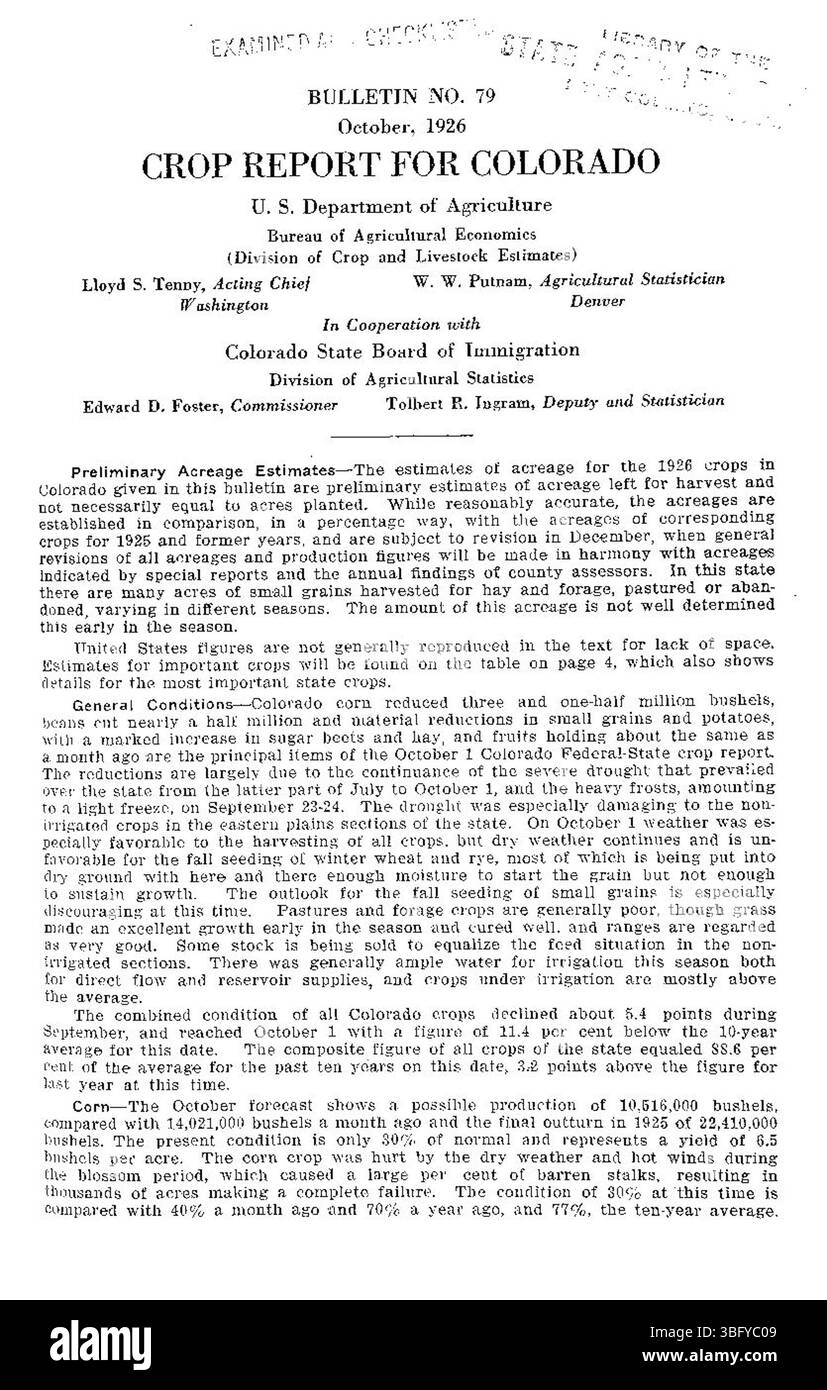 The first page of the Colorado October 1926 crop report provides ...