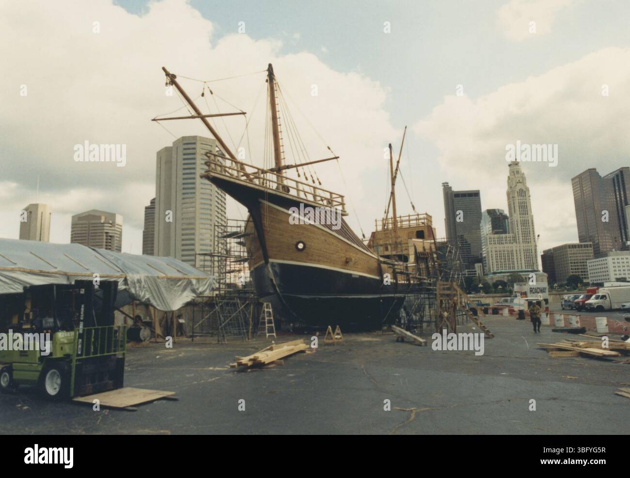 This 1991 photograph captures the construction of a replica of the ...