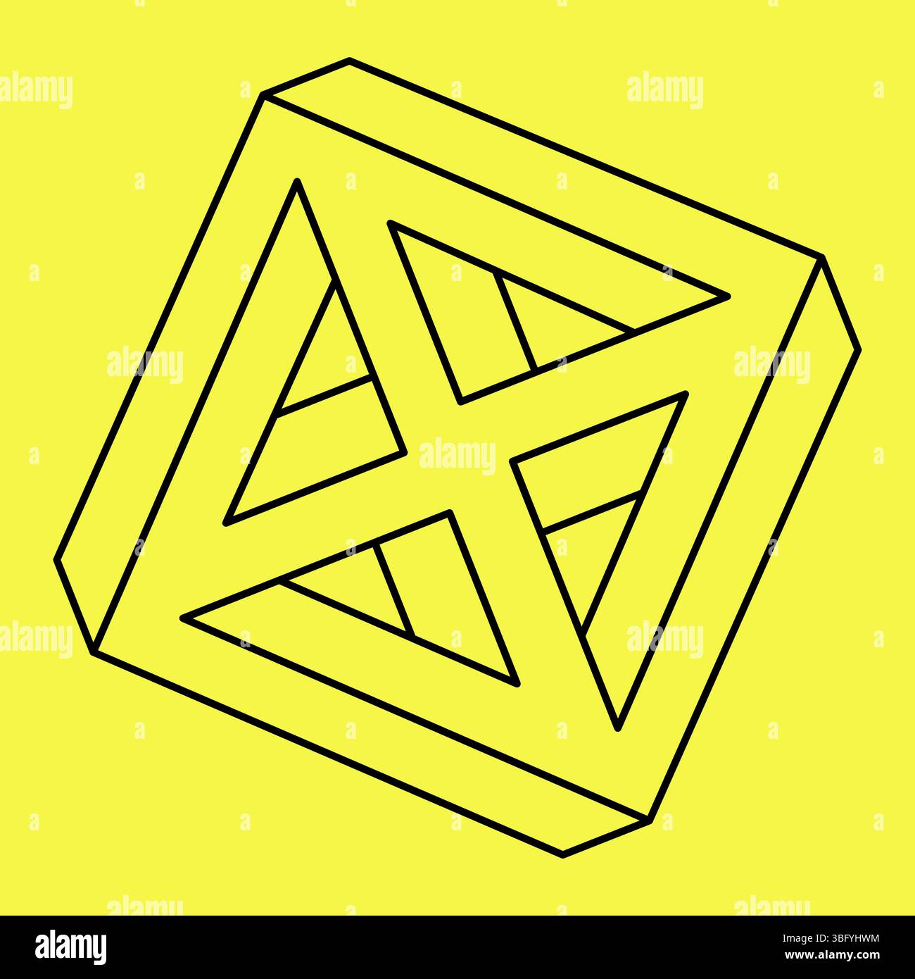 Impossible shape. Optical Illusion. Vector illustration isolated on a yellow. Sacred geometry ...