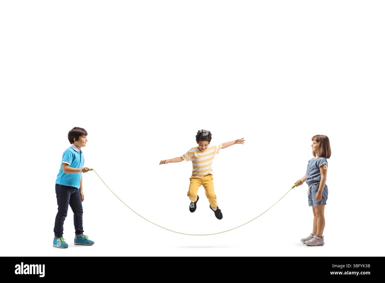 Children playing skipping rope isolated on white background Stock Photo ...