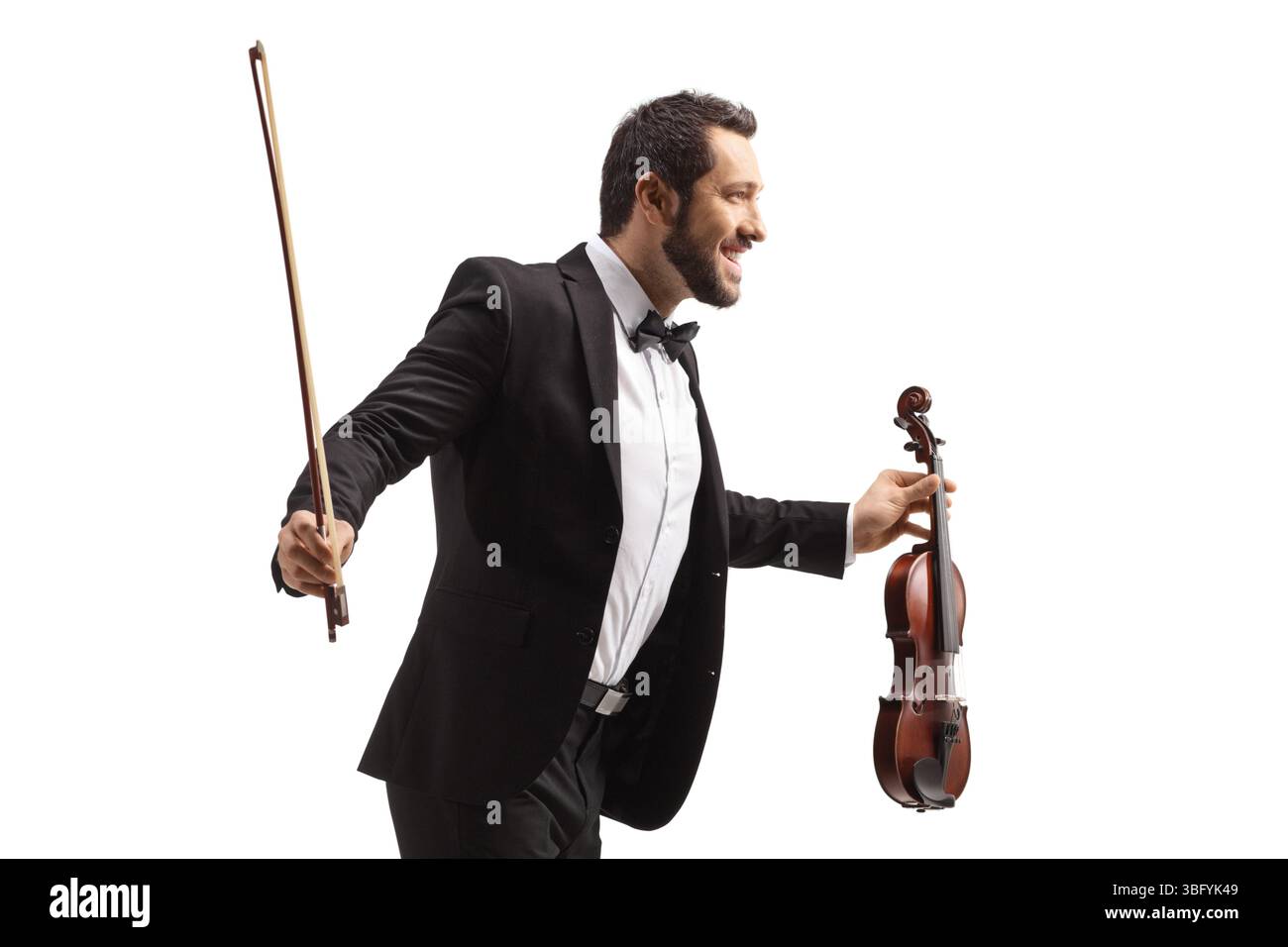 Violinist bowing after a performance isolated on white background Stock ...