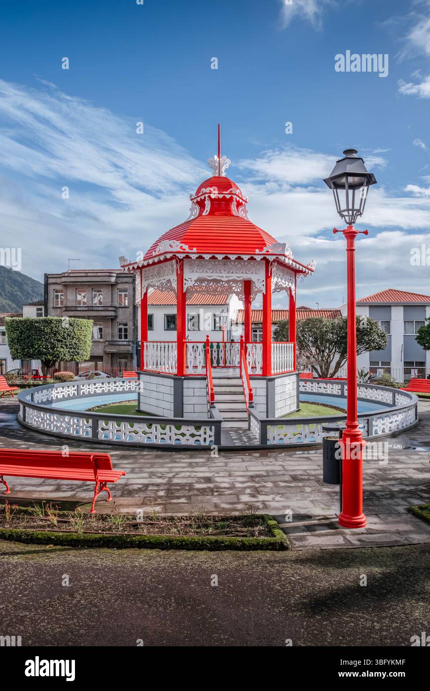 Vibrant Red Bandstand In Jardim da Republica Square, Velas, Sao Jorge ...