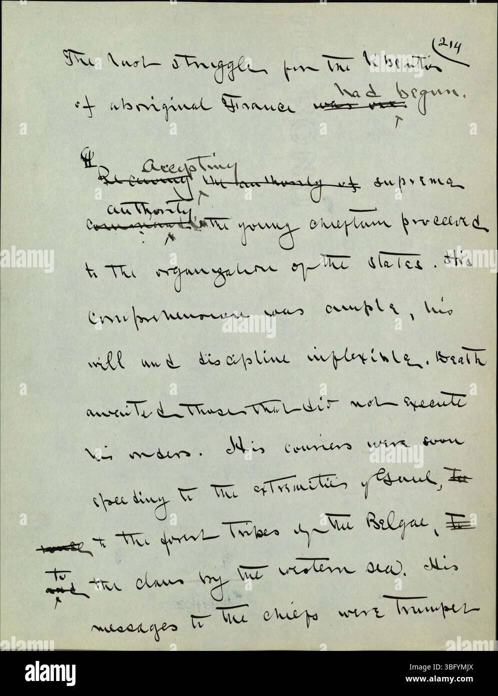 Handwritten manuscript from the chapter 'Vercingetorix, Prince of Gaul ...