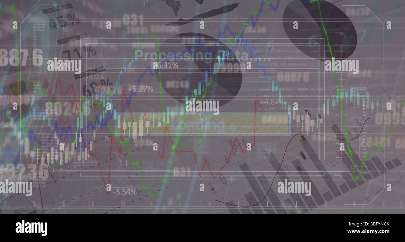 Image of graph and data processing over charts on interface screen ...