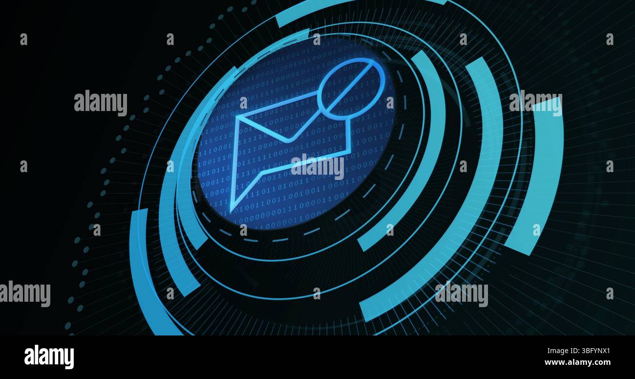 Image of email in processing circle on black background Stock Photo - Alamy