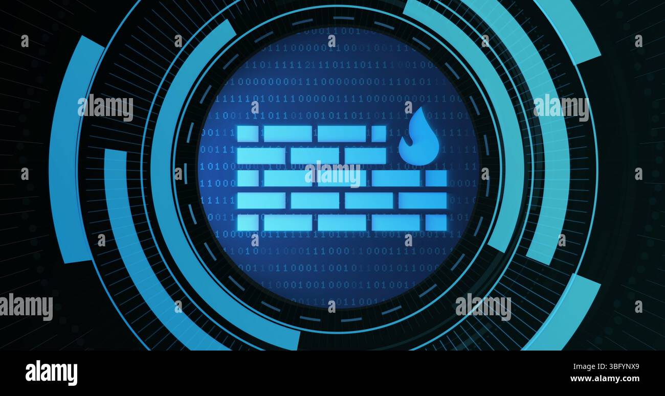 Image of firewall in processing circle on black background Stock Photo ...