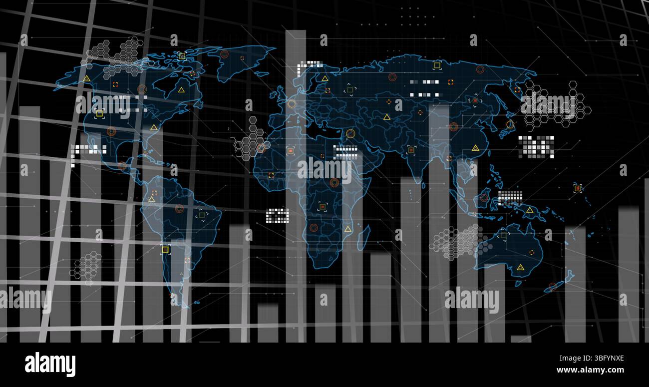 Image of data processing and statistics over world map Stock Photo - Alamy