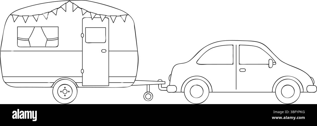 car with caravan camping design outline isolated vector illustration ...
