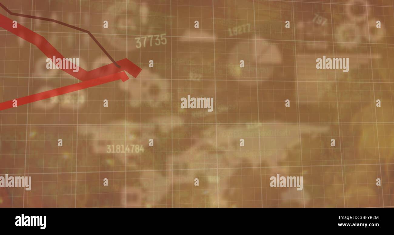 Image of graphs and data processing over world map and charts on brown ...