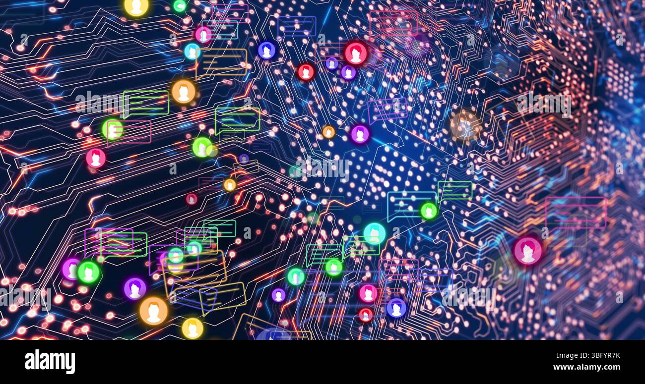 Image of social media icons over processor socket Stock Photo - Alamy