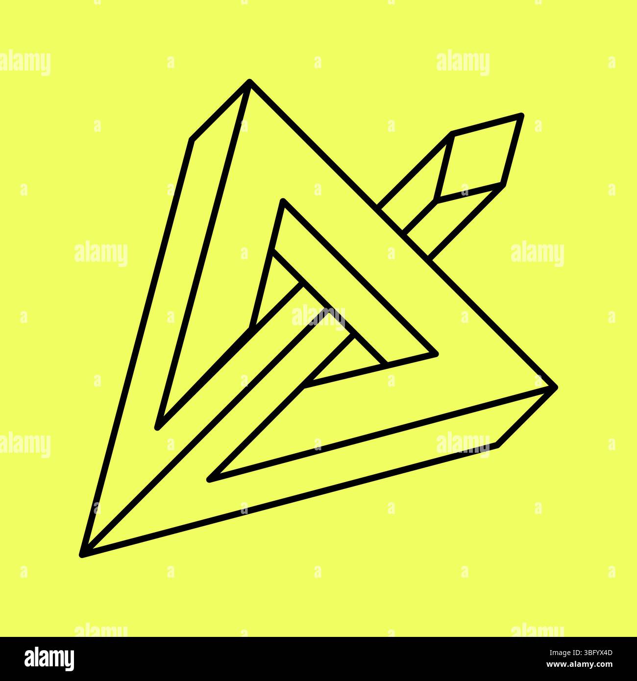 Optical illusion arrow, impossible geometric figure, sacred geometry, black lines on a yellow ...