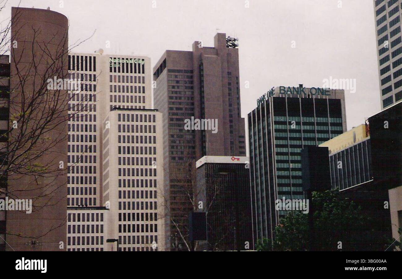 This 1997 photograph shows the downtown Columbus skyline featuring ...