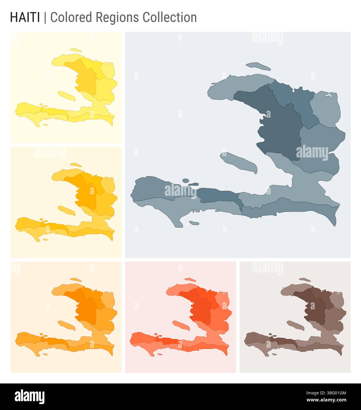 Haiti map collection. Country shape with colored regions. Blue, Grey ...
