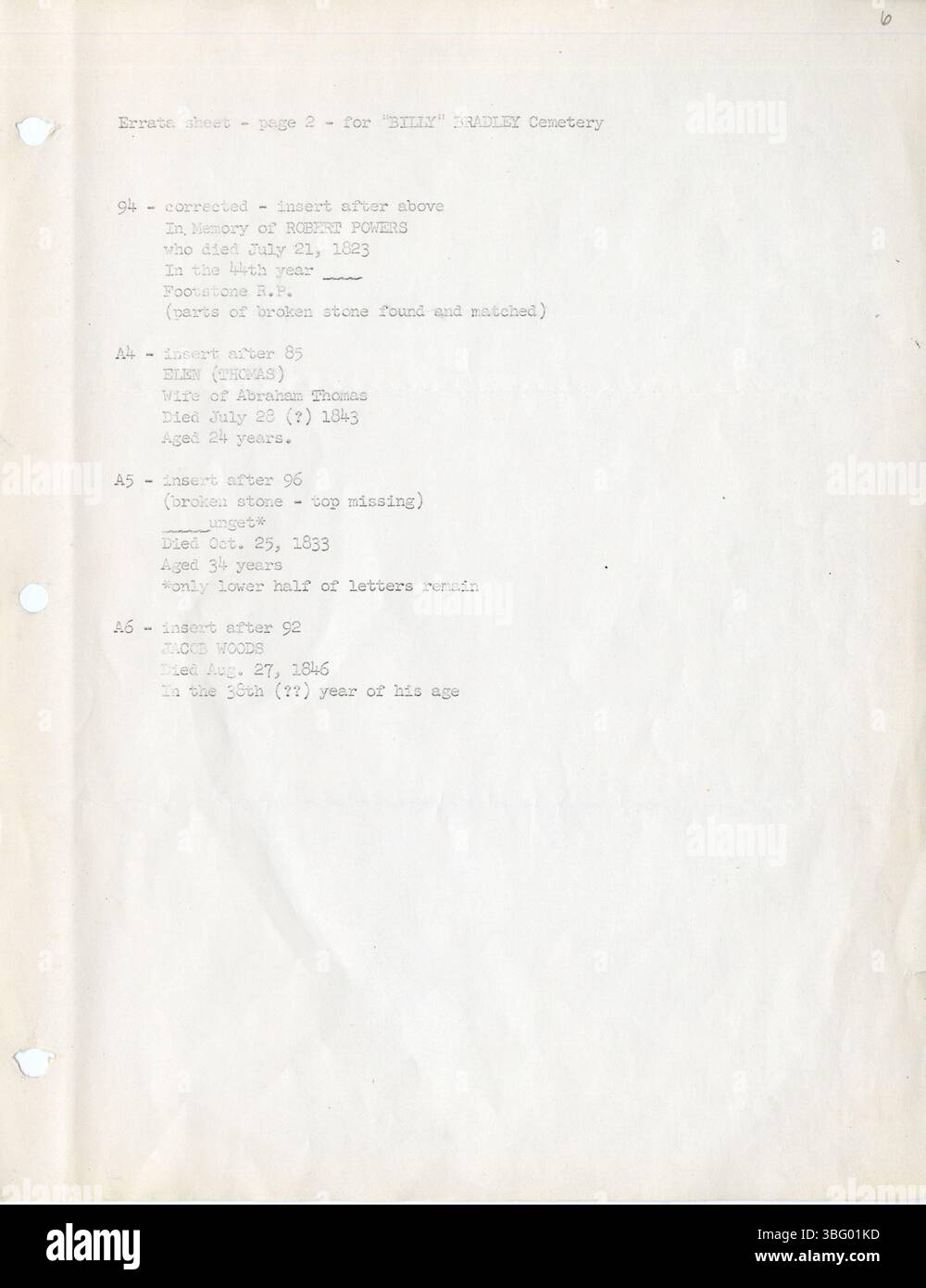 Tombstone inscriptions from the Billy Bradley Cemetery in Monroe ...