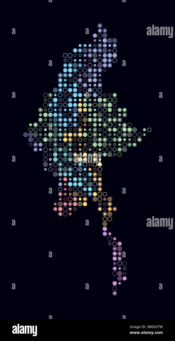 Myanmar, shape of the country built of colored cells. Digital style map ...