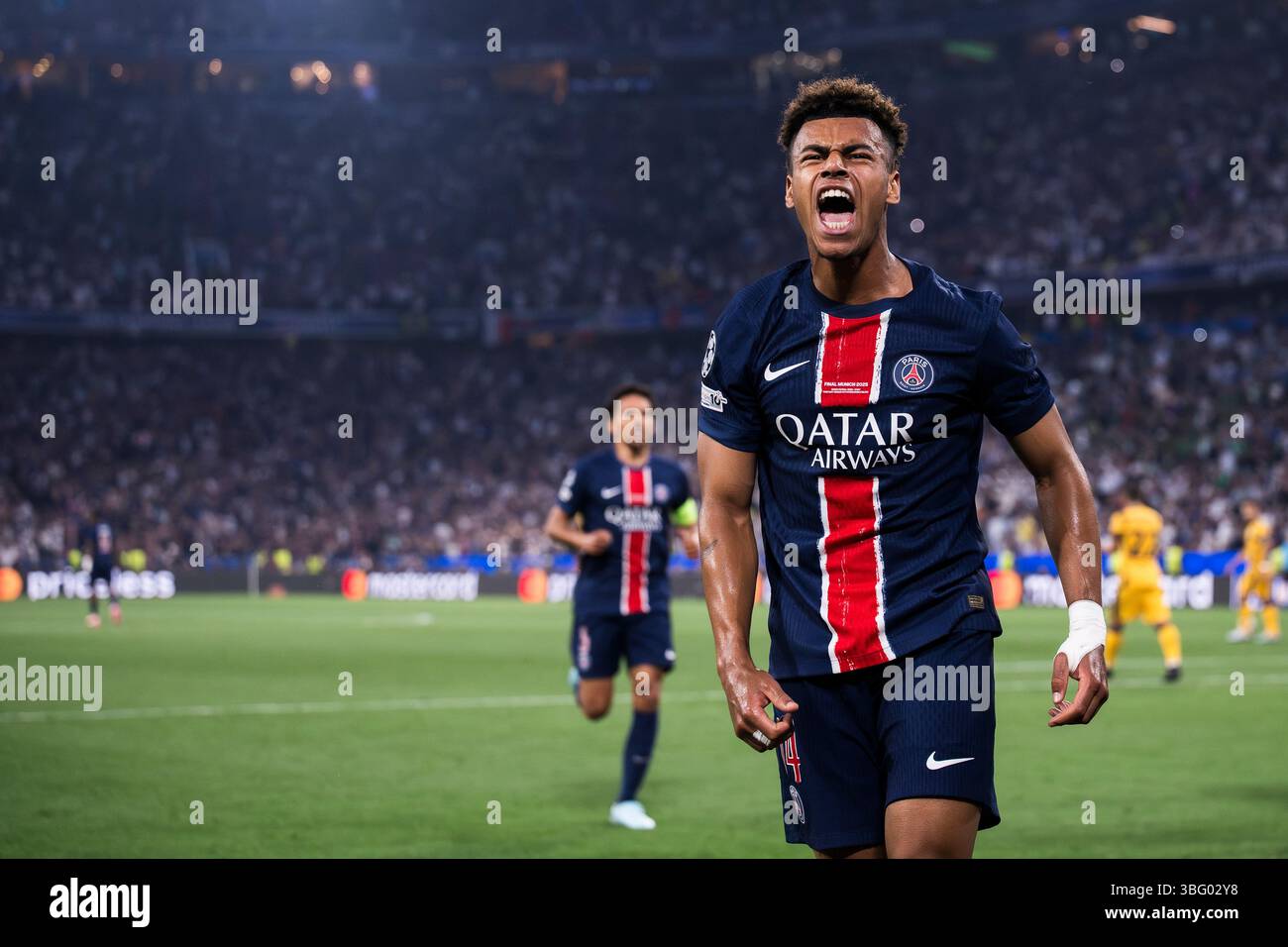 Desire Doue of Paris Saint-Germain celebrates during the UEFA Champions ...