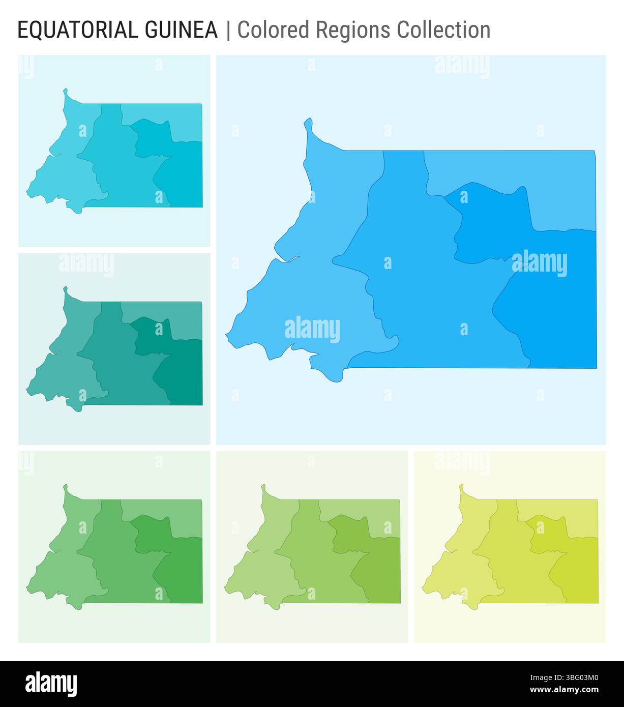 Equatorial Guinea map collection. Country shape with colored regions ...