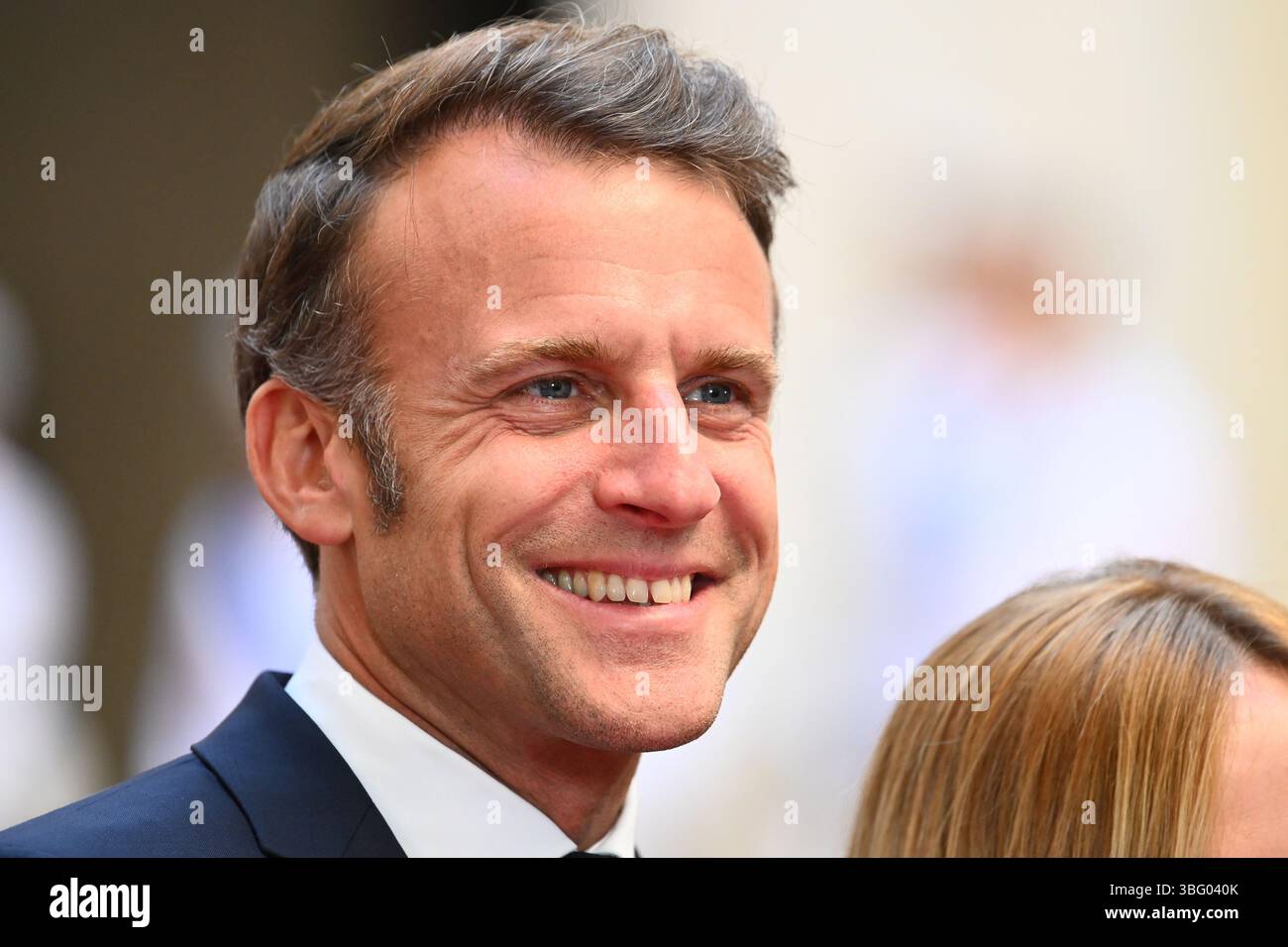 President of the French Republic Emmanuel Macron during the meeting ...