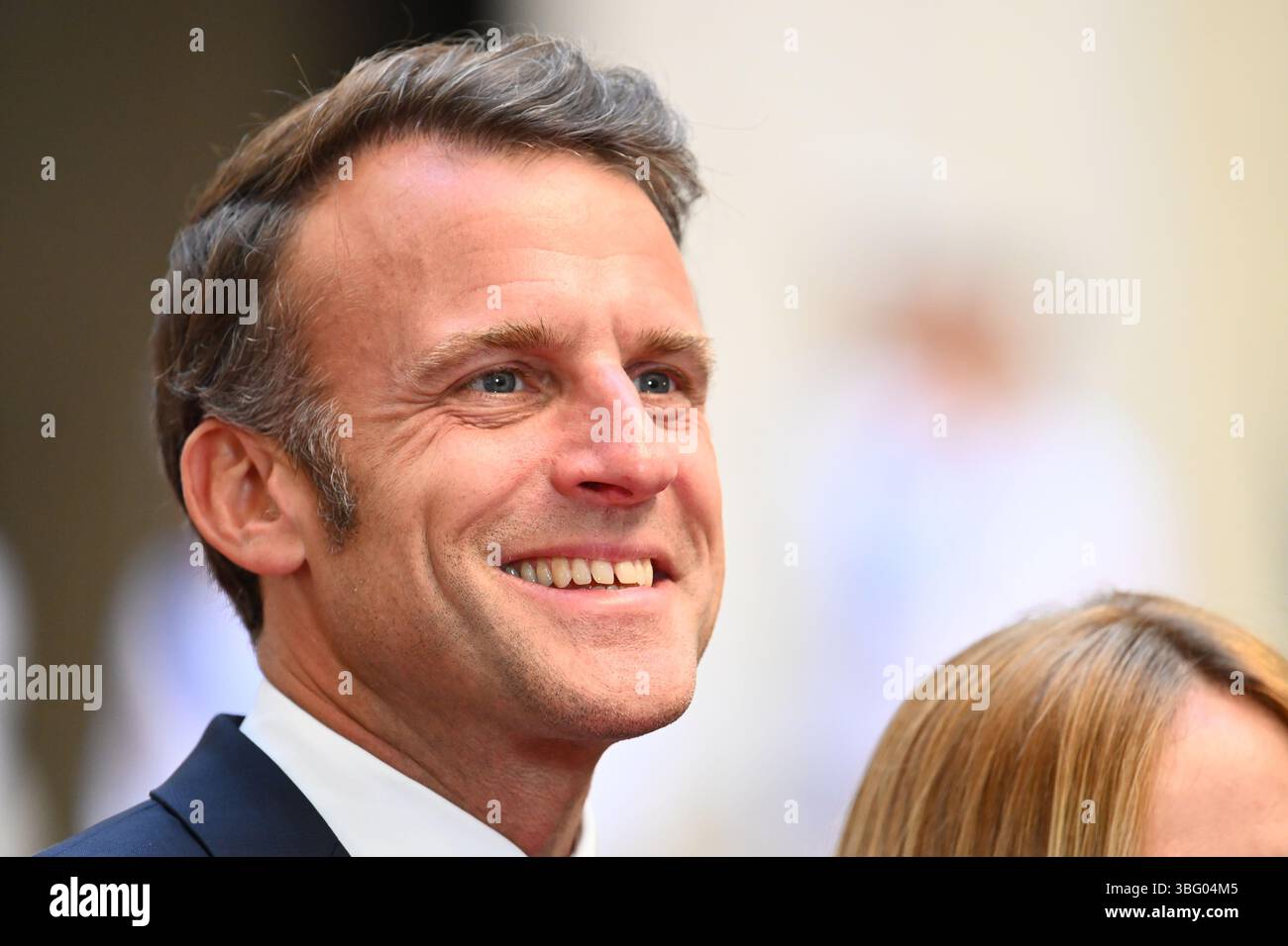President of the French Republic Emmanuel Macron during the meeting ...