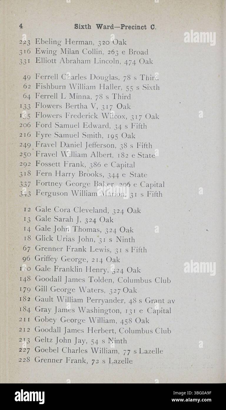 A record of registered electors in Columbus from October 1894, arranged ...