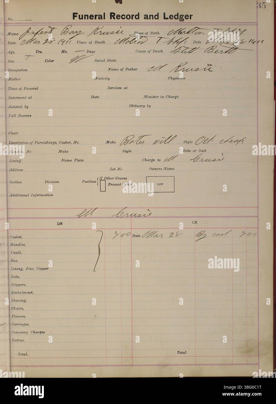 This page of the Funeral Record and Ledger for 1911 to 1915, covers ...
