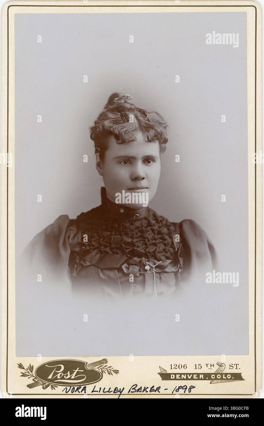 A portrait of Nora (Strickler-Lilley) Baker taken in 1898. Nora, born ...
