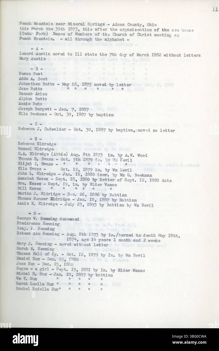 The Peach Mountain Church Records of Adams County, Ohio, span 1840–1895 ...