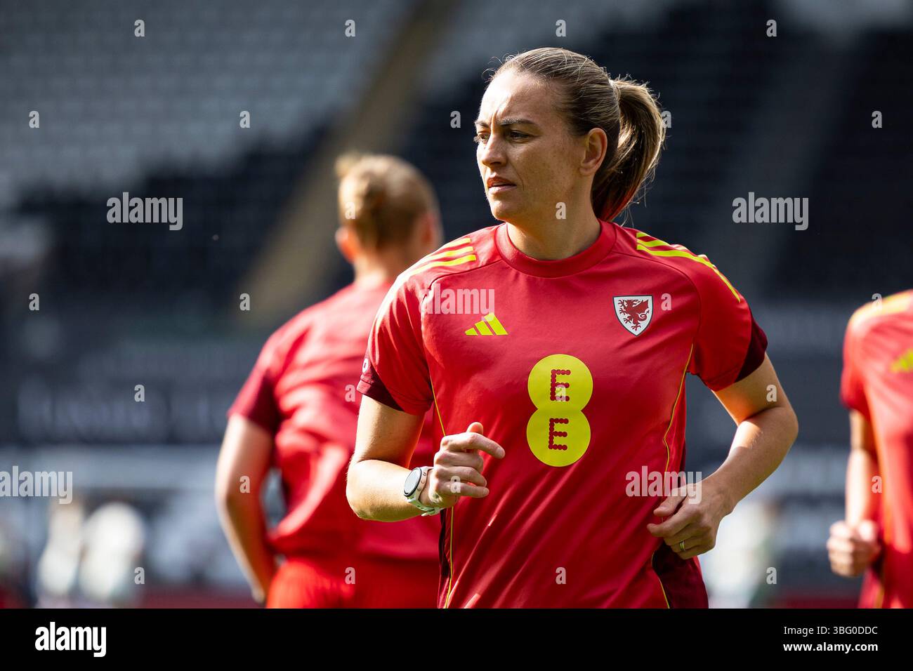 Swansea, UK. 03rd June, 2025. Kayleigh Barton of Wales during the warm ...