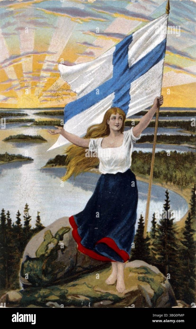 FINLAND A personification of Finland on a 1906 postcard Stock Photo - Alamy