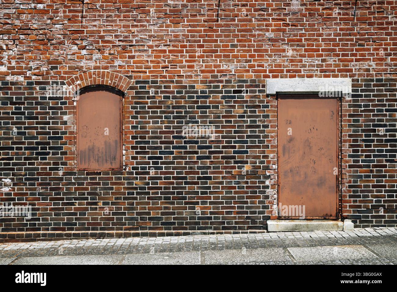Brick wall and door, Ozu Redbrick Hall Akarenga-kan in Ehime, Shikoku ...