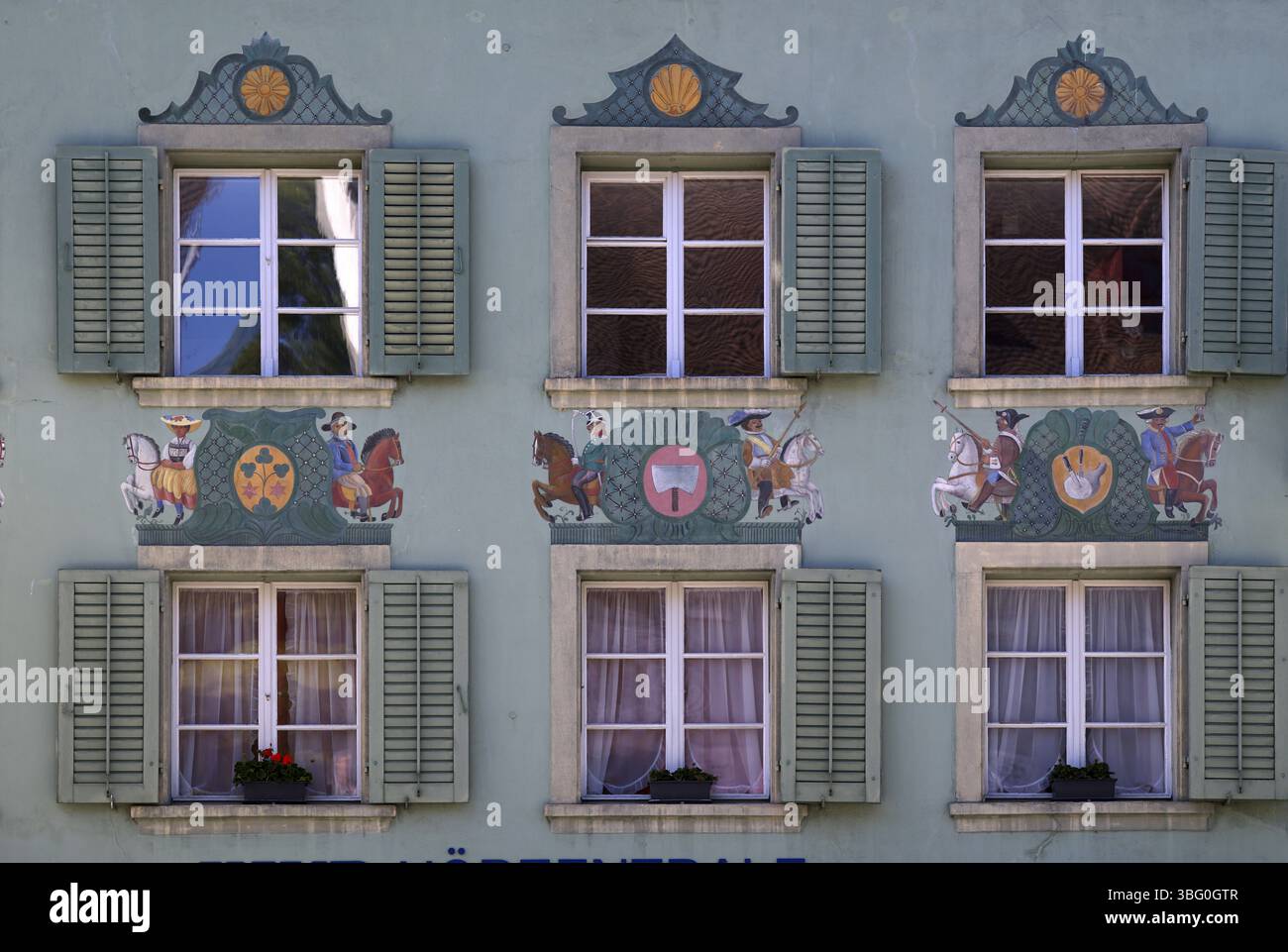 Window, window shutters, facade, facade painting, former toy shop ...