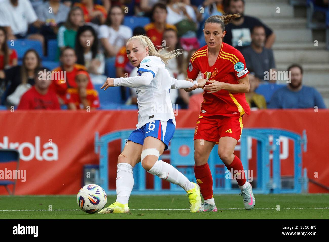 Spain's Ona Batlle vies for the ball with England's Alex Greenwood ...
