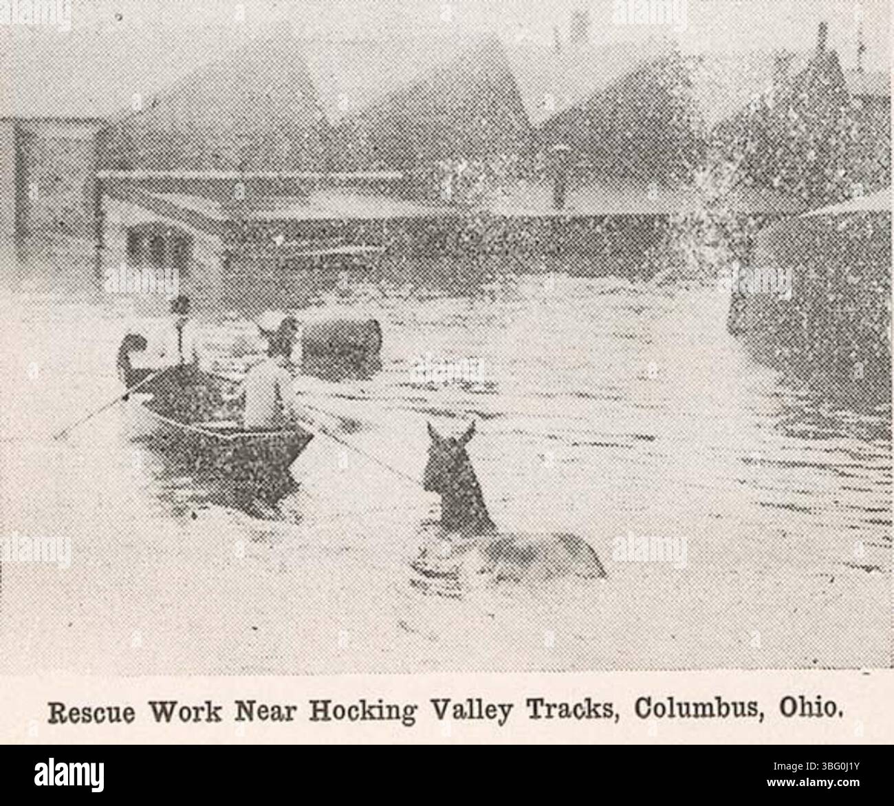 This photograph from 1913 depicts a rescue operation near the Hocking ...