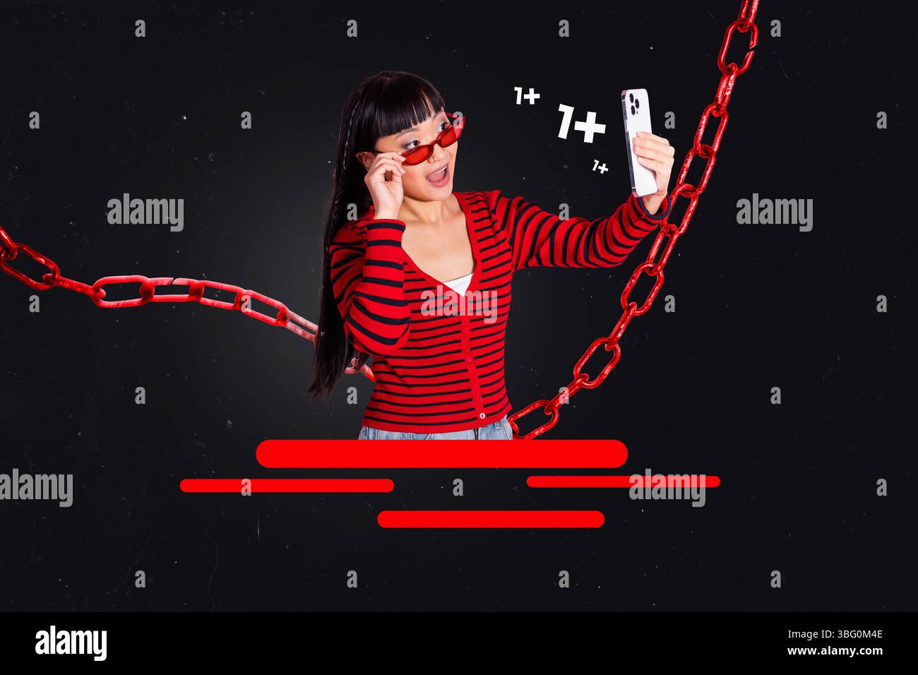 Poster trend sketch template 3D photo collage of portrait young lady ...