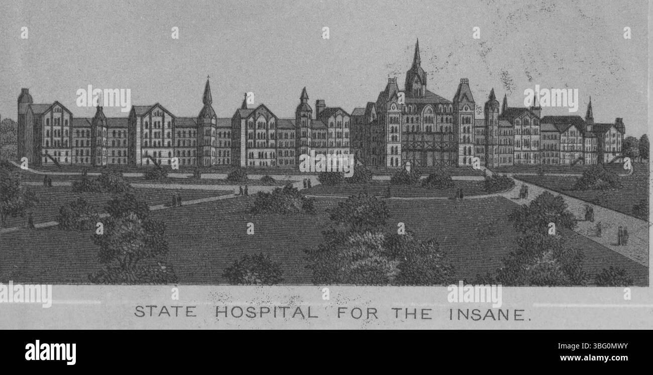 Engraving of the Columbus State Hospital, showing the wide view of the ...
