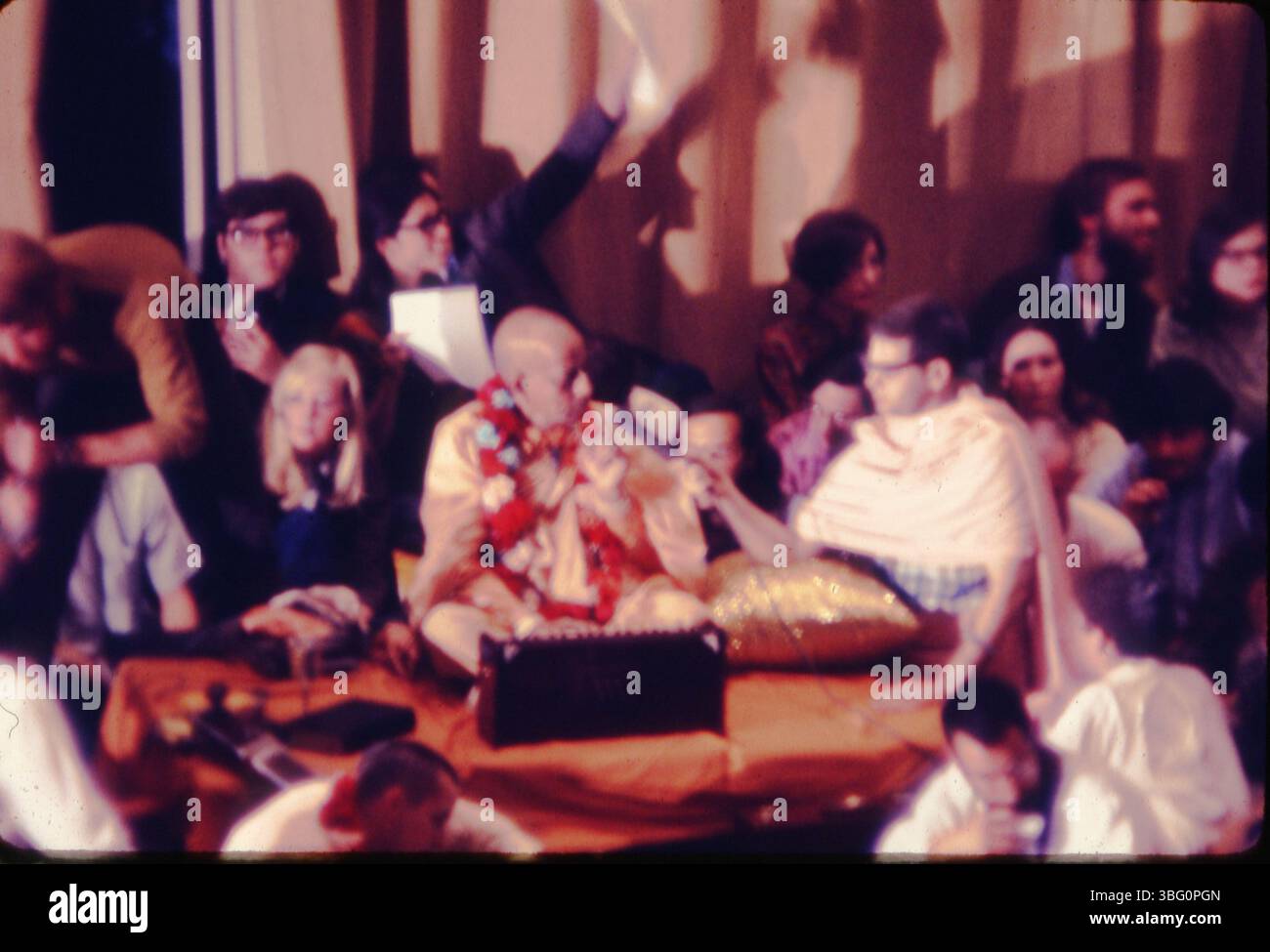 Photograph by A.V. Shirk taken May 12, 1969, showing Swami Bhaktivedanta presenting in Hitchcock ...
