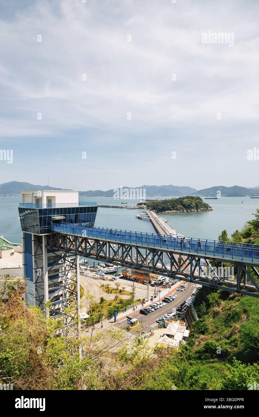 Panoramic view of Yeosu port and Odongdo Island and sea from Jasan Park ...