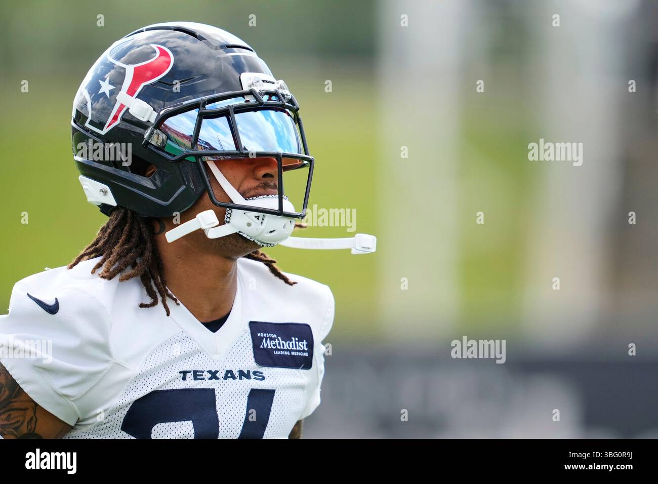 Houston Texans cornerback Derek Stingley Jr. (24) works out during NFL football practice Tuesday ...