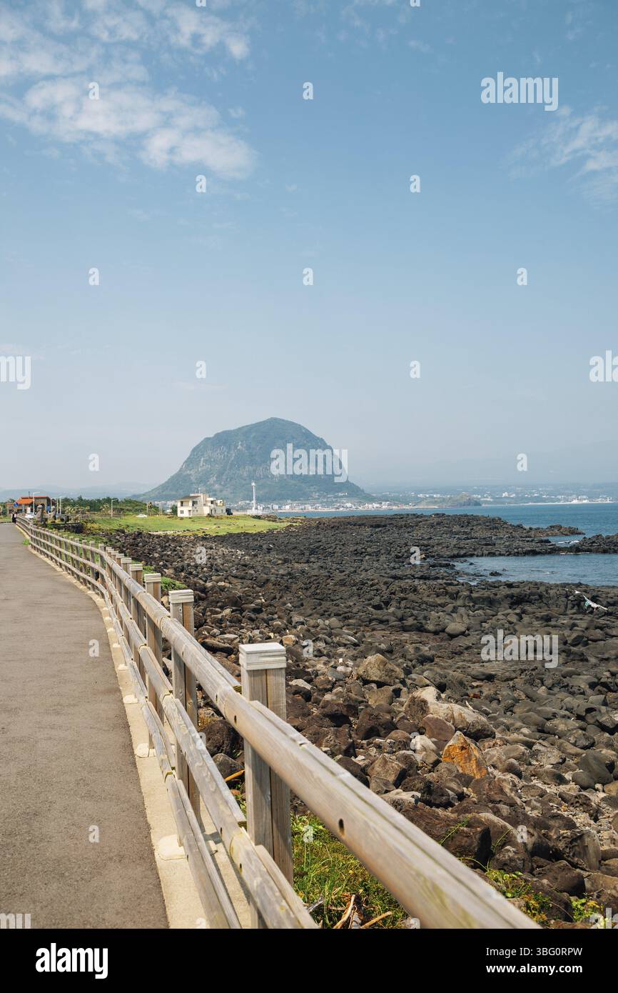 Sanbangsan Mountain and beach, Jeju Olle Trail in Jeju island, Korea ...