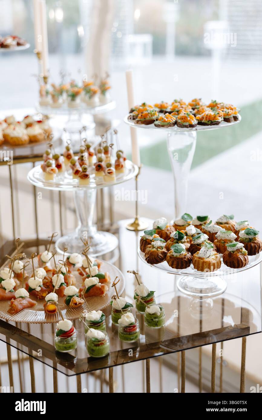 Catering service presenting delicious appetizers during a party ...