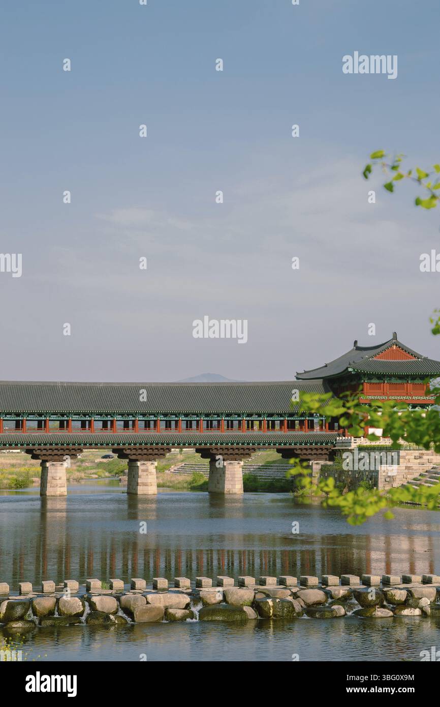 Woljeonggyo traditional bridge on river in Gyeongju, Korea Stock Photo ...