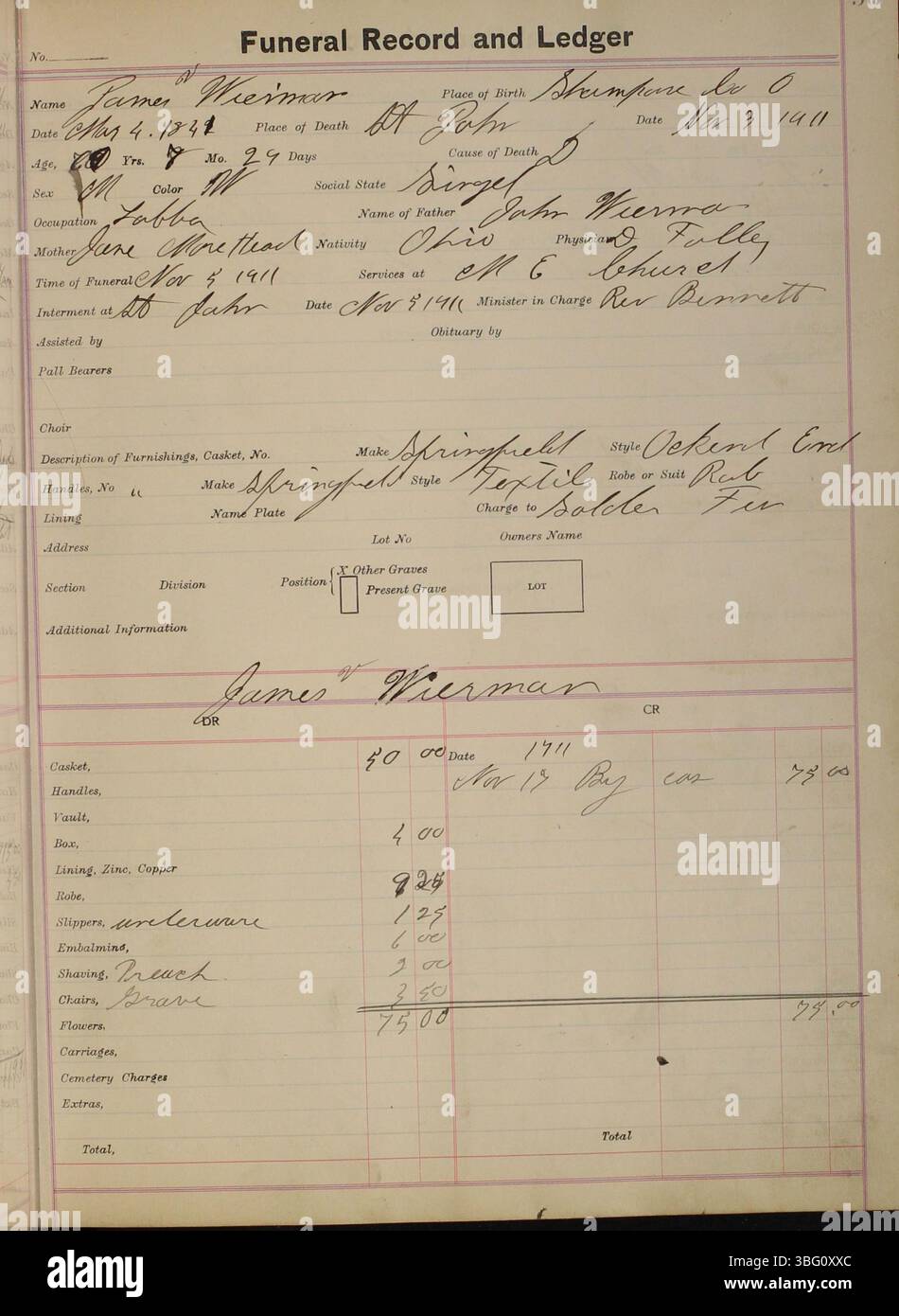 The Funeral Record and Ledger for 1911-1915, compiled by Charles C ...